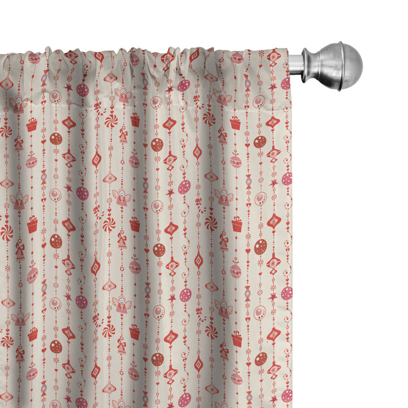 The Holiday Aisle® Christmas 4-Panel Curtains, Cartoon Ornaments Vermilion Blush 66752 | Wayfair